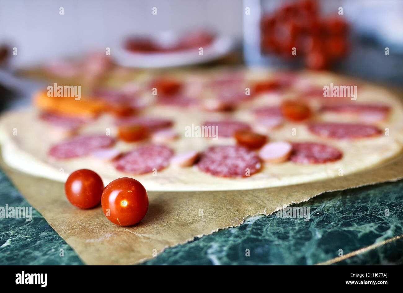 prepare pizza topping Stock Photo - Alamy