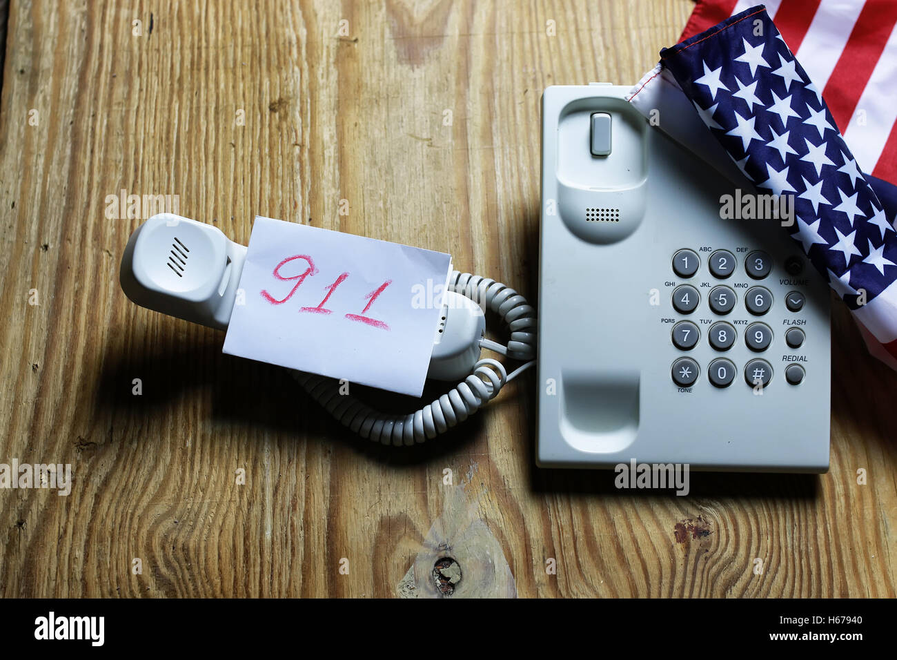 telephone domestic on wooden background concept of 911 emergency Stock ...