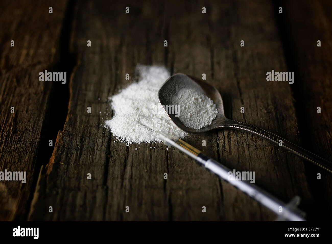 cocain drug syringe spoon Stock Photo - Alamy
