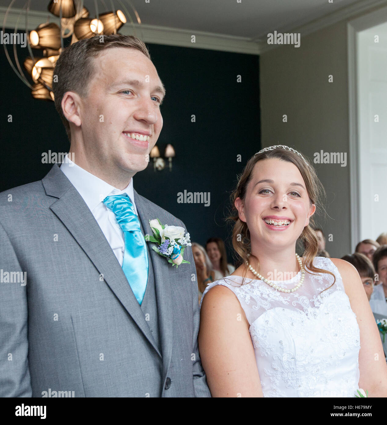 Smiling happy bride and groom about to become husband and wife Stock ...