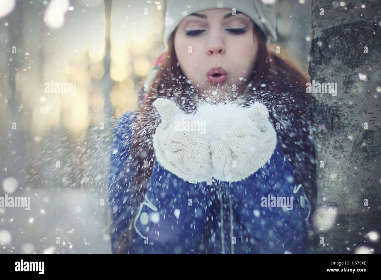 winter girl snowball Stock Photo - Alamy