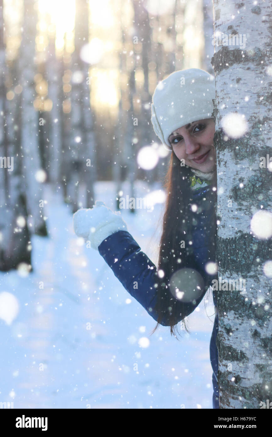 winter girl snowball Stock Photo - Alamy