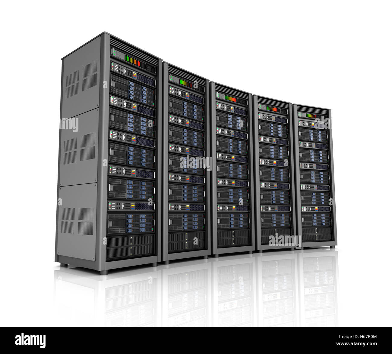 Row of network servers in data center isolated on white background . 3D ...