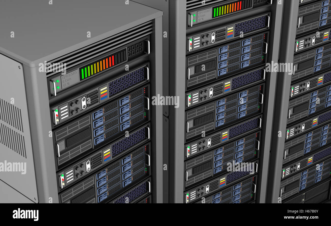 Row of network servers in data center isolated on white background . 3D ...