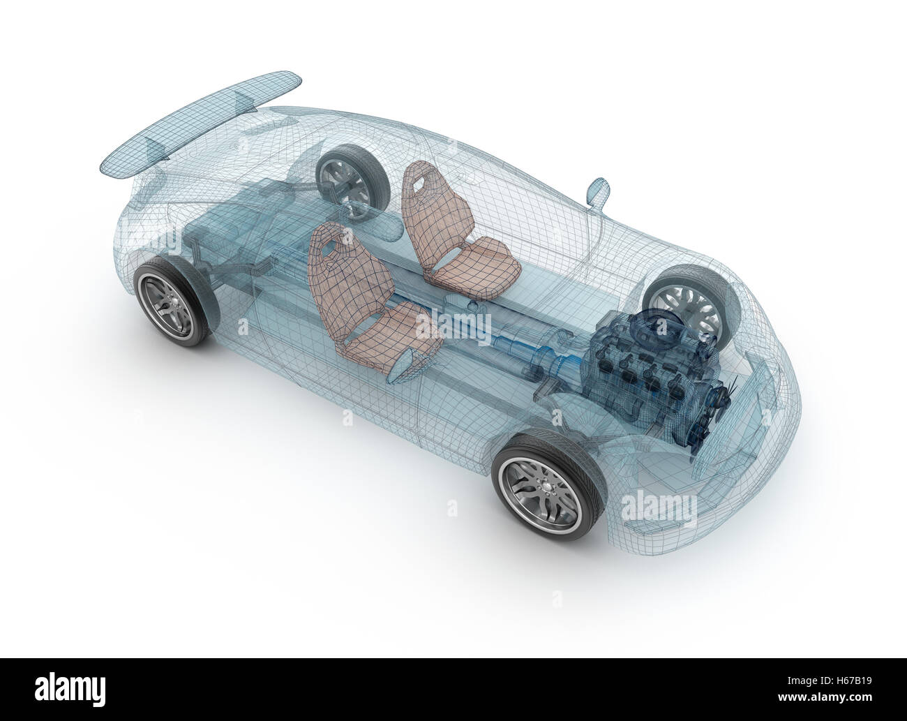 Transparent car design, wire model.3D illustration. My own car design ...