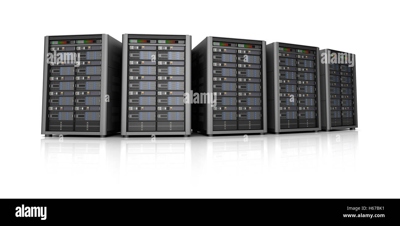 Row of network servers in data center isolated on white background . 3D ...