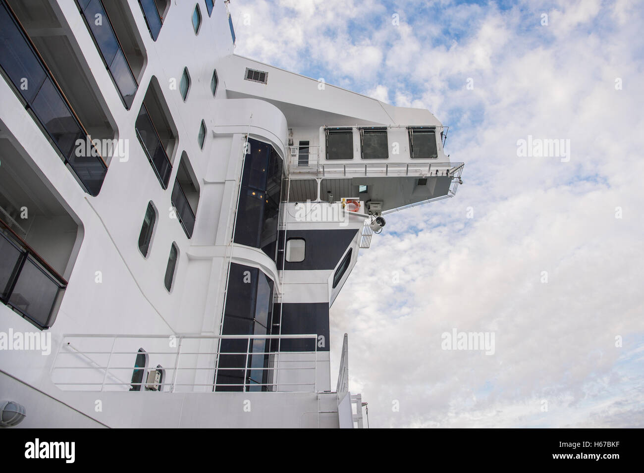 Superstructure of the RMS Queen Mary 2 showing the bridge towards the ...