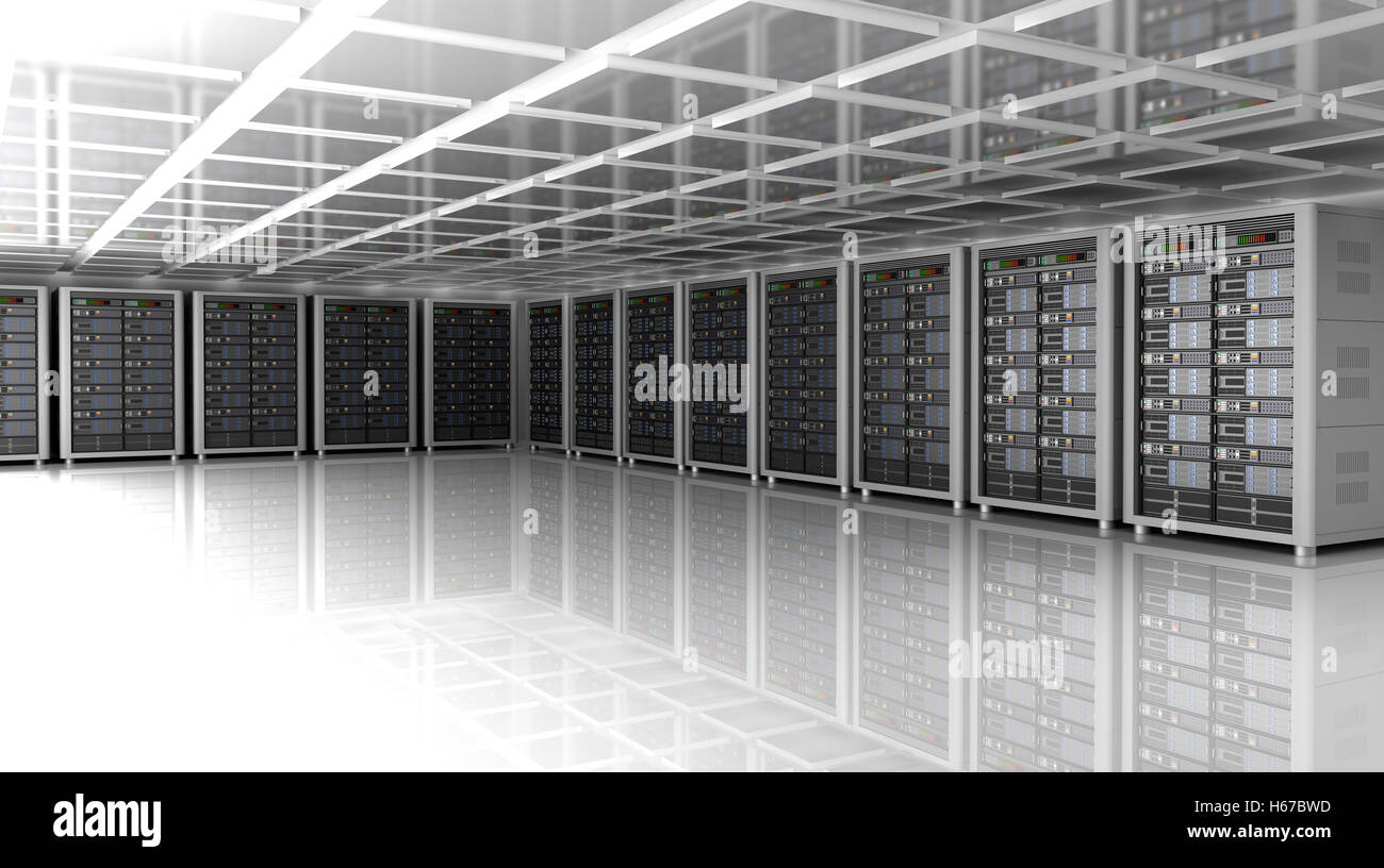 Modern interior of server room in datacenter, 3D illustration Stock ...