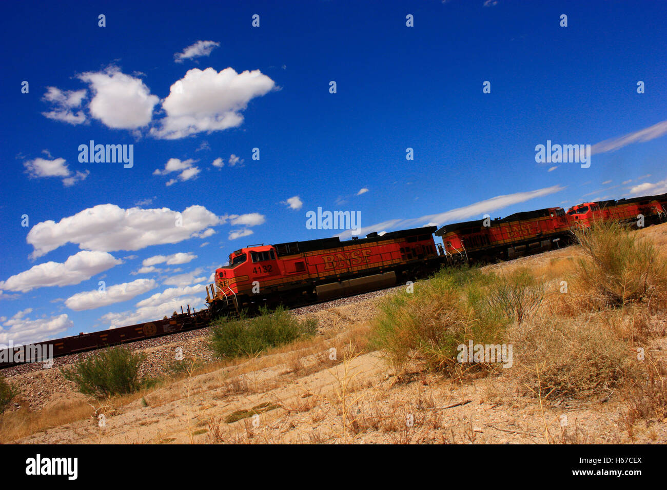 Red cargo train by California Route 66 Stock Photo - Alamy