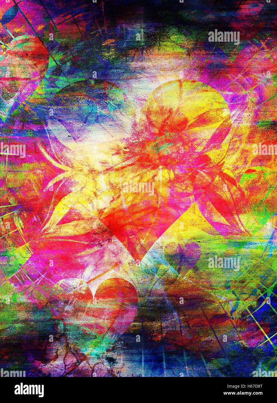 beautiful multicolor collage of hearts flying in space Stock Photo - Alamy