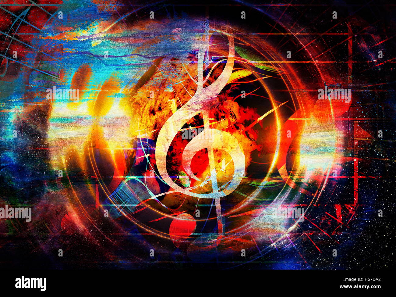 beautiful abstract colorful collage with music notes and the violin ...