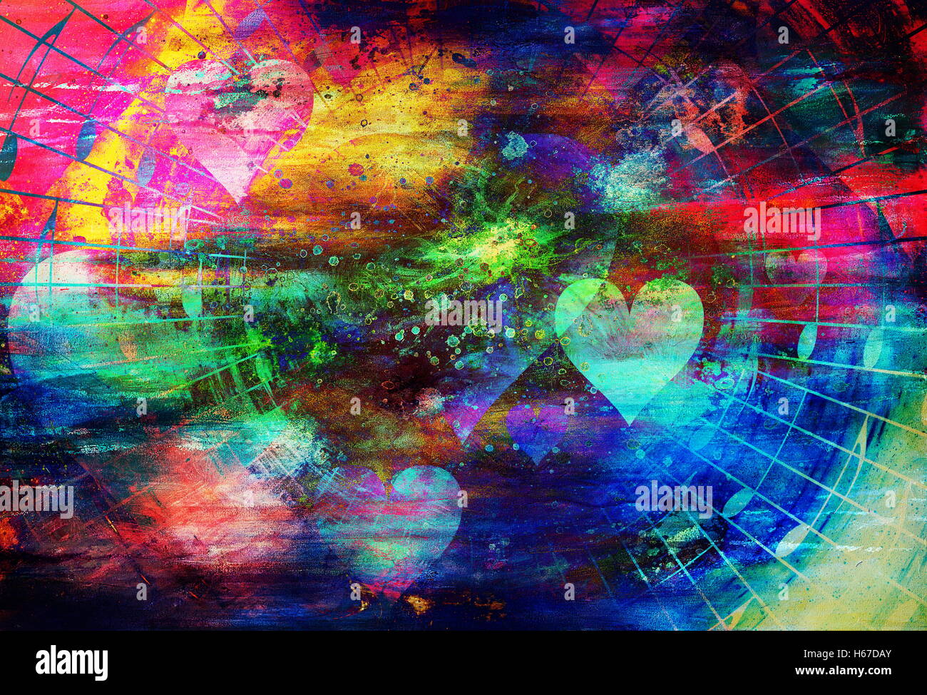 beautiful collage with hearts and music notes, symbolizining the love ...