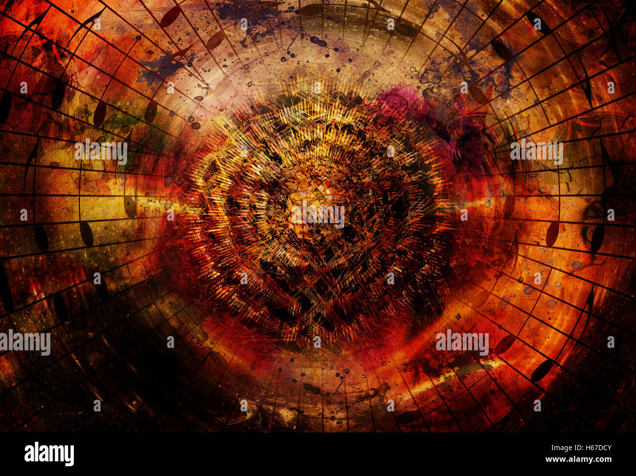 sound vibration with music notes and lines, graphic collage Stock Photo ...