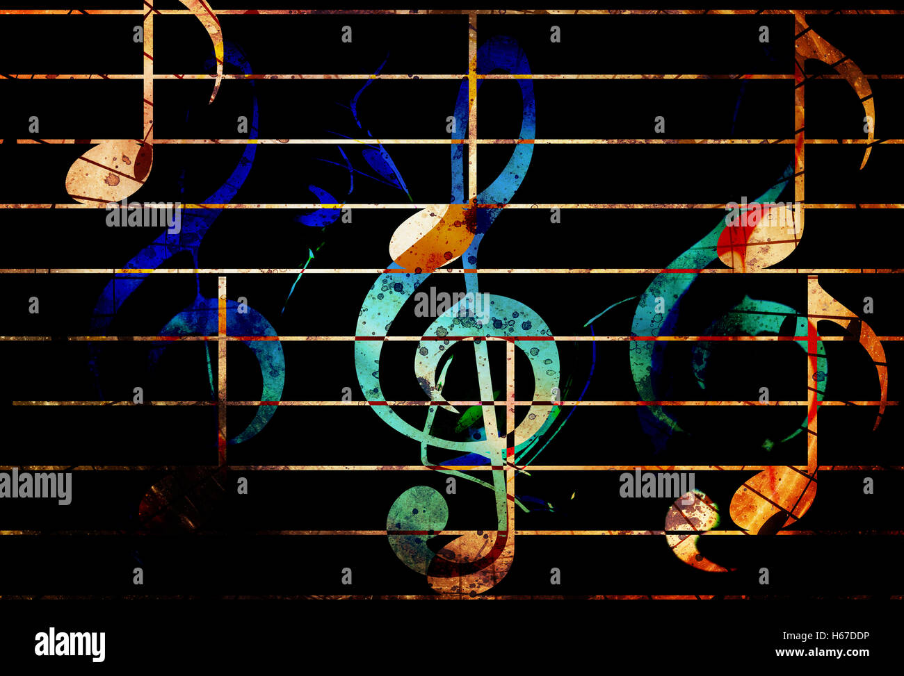 abstract set of music clefs and lines with notes, music theme graphic ...