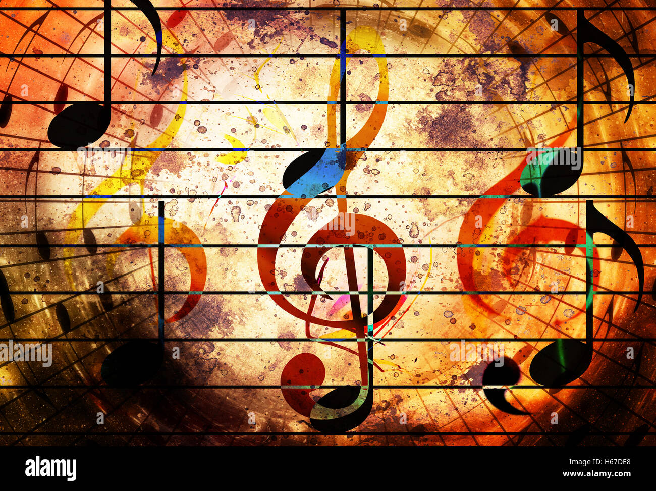 abstract set of music clefs and lines with notes, music theme graphic ...