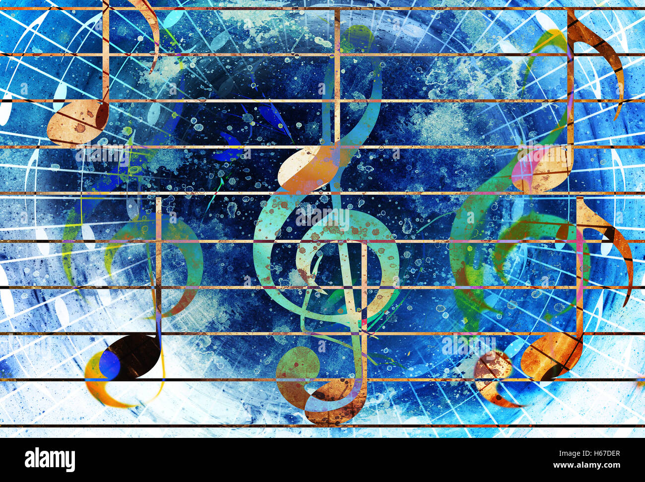 abstract set of music clefs and lines with notes, music theme graphic ...