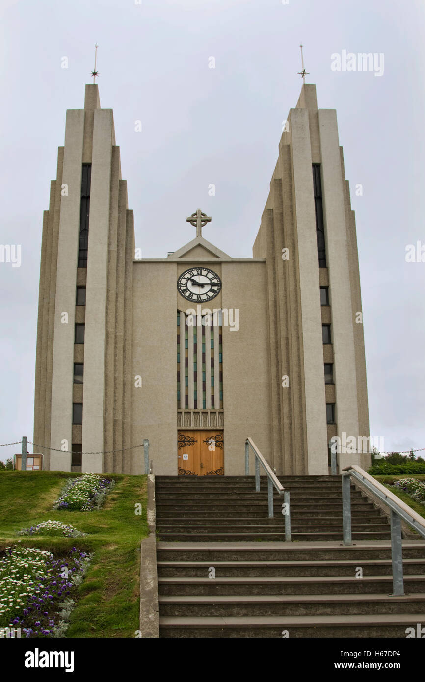 EUROPE, ICELAND, Akureyri, Akureyrarkirkja, Lutheran Church (1940 Stock ...
