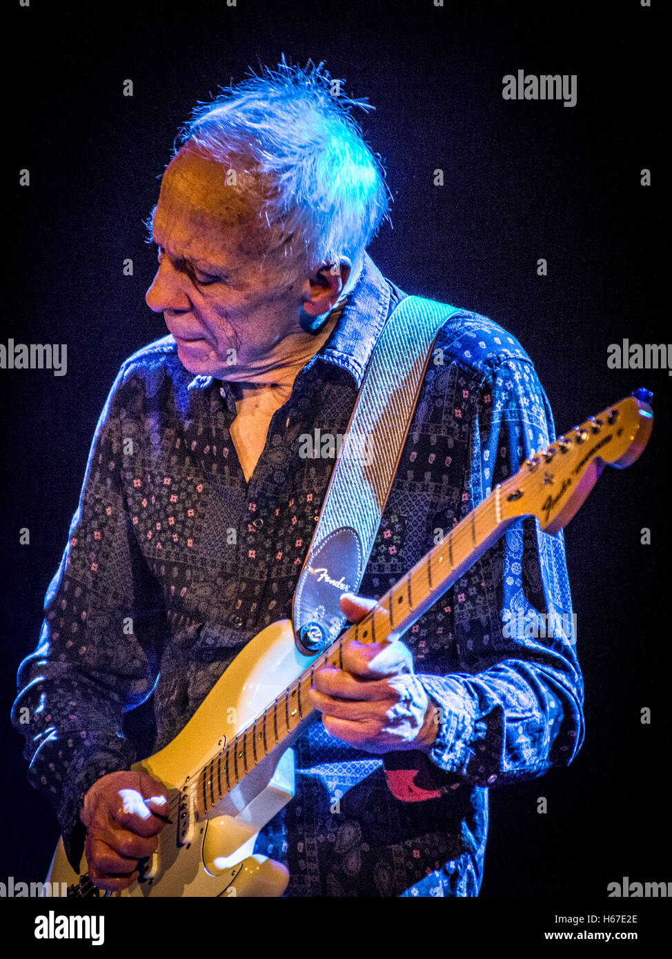Robin Trower on guitar at Islington Assembly Hall, London Stock Photo ...
