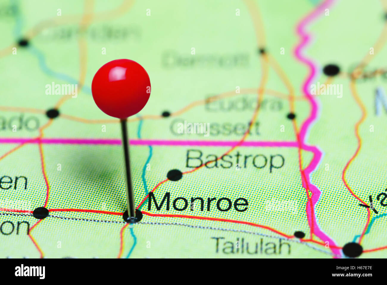 Monroe pinned on a map of Louisiana, USA Stock Photo - Alamy