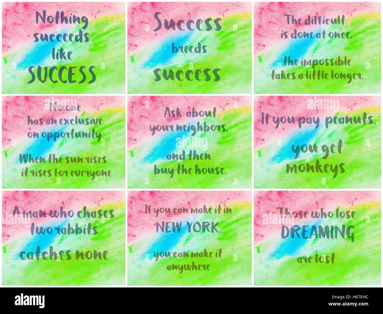 Collage of Inspirational messages over abstract water color textured ...