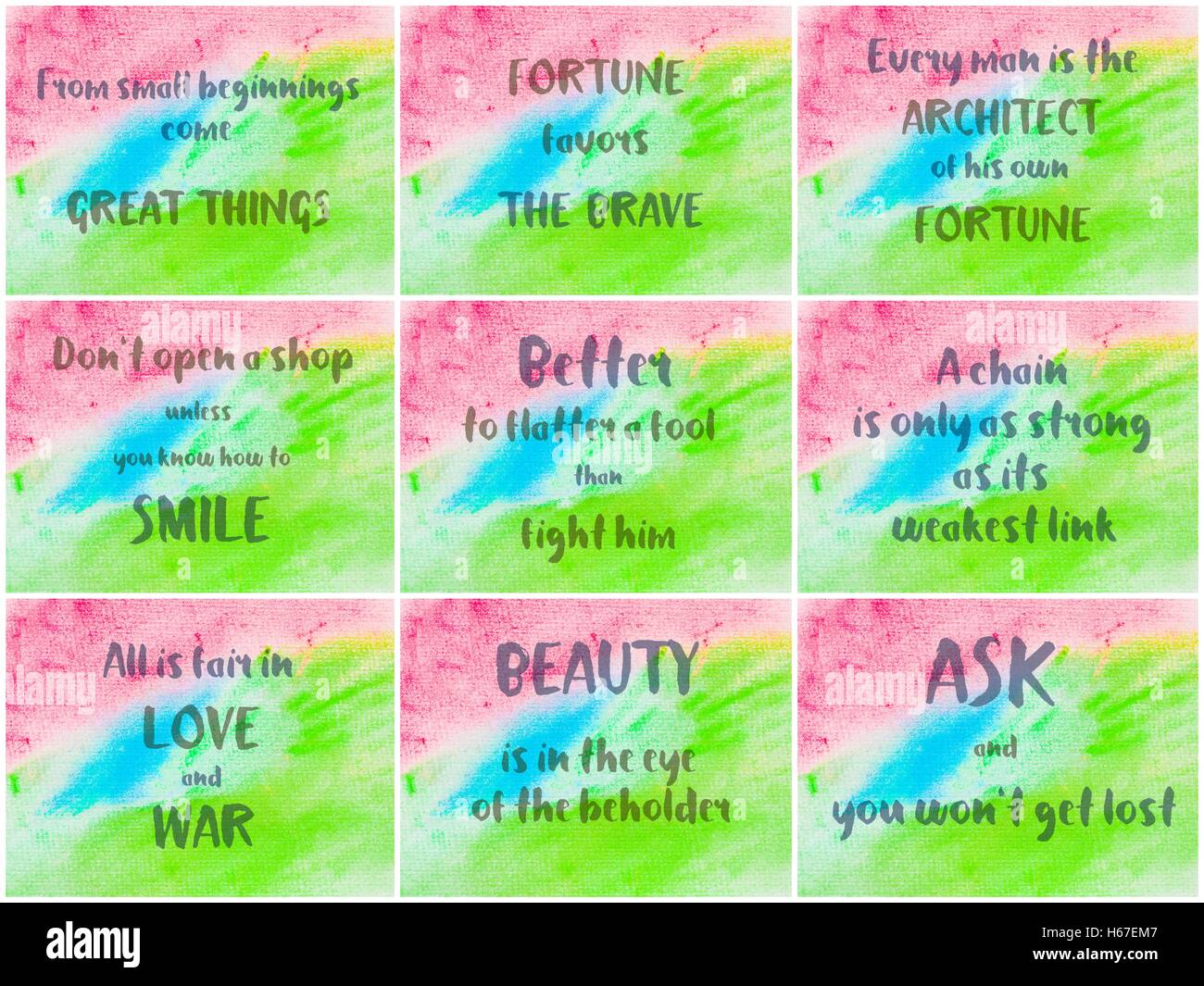 Collage of Inspirational messages over abstract water color textured ...