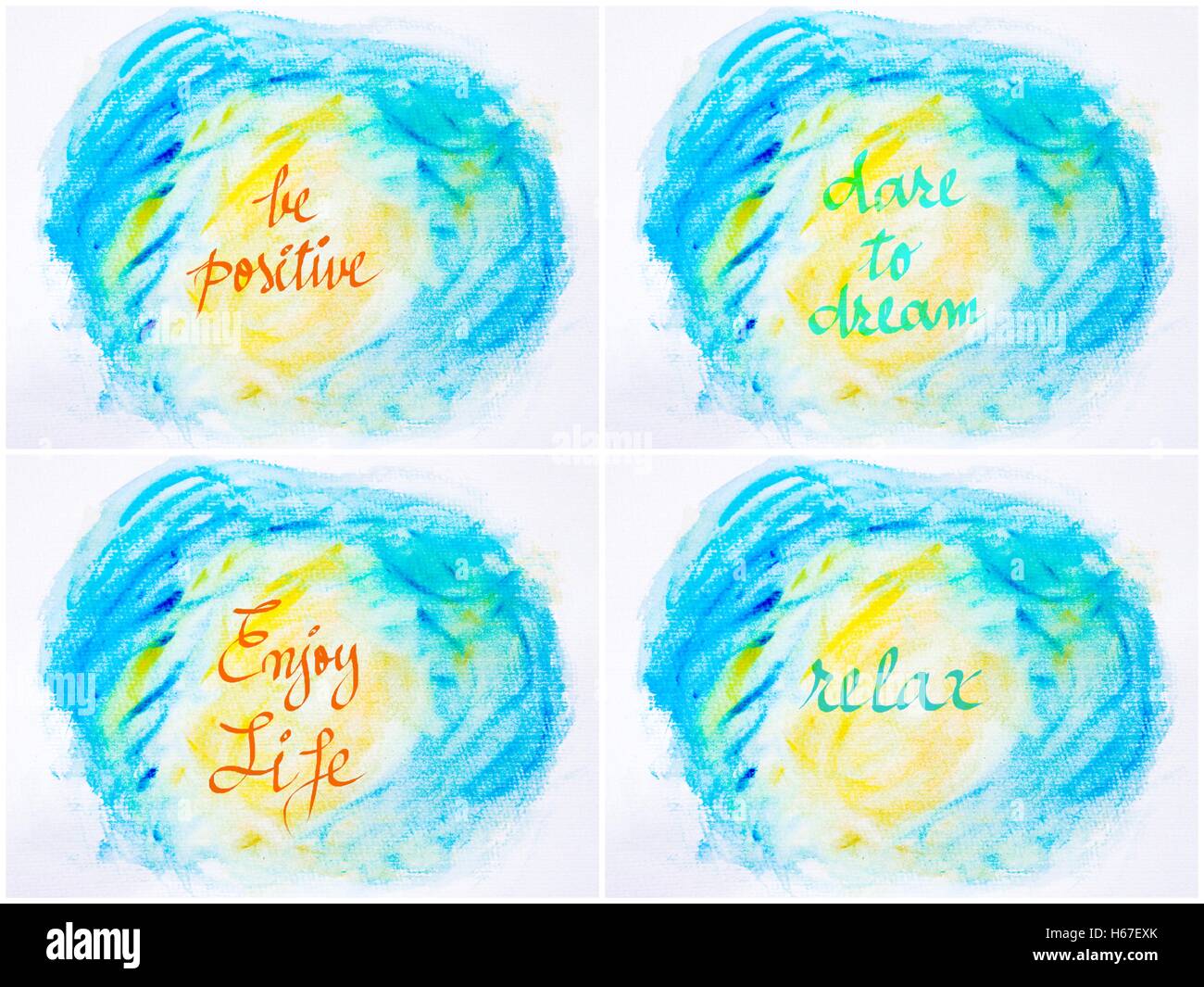 Collage of Inspirational messages over abstract water color textured ...