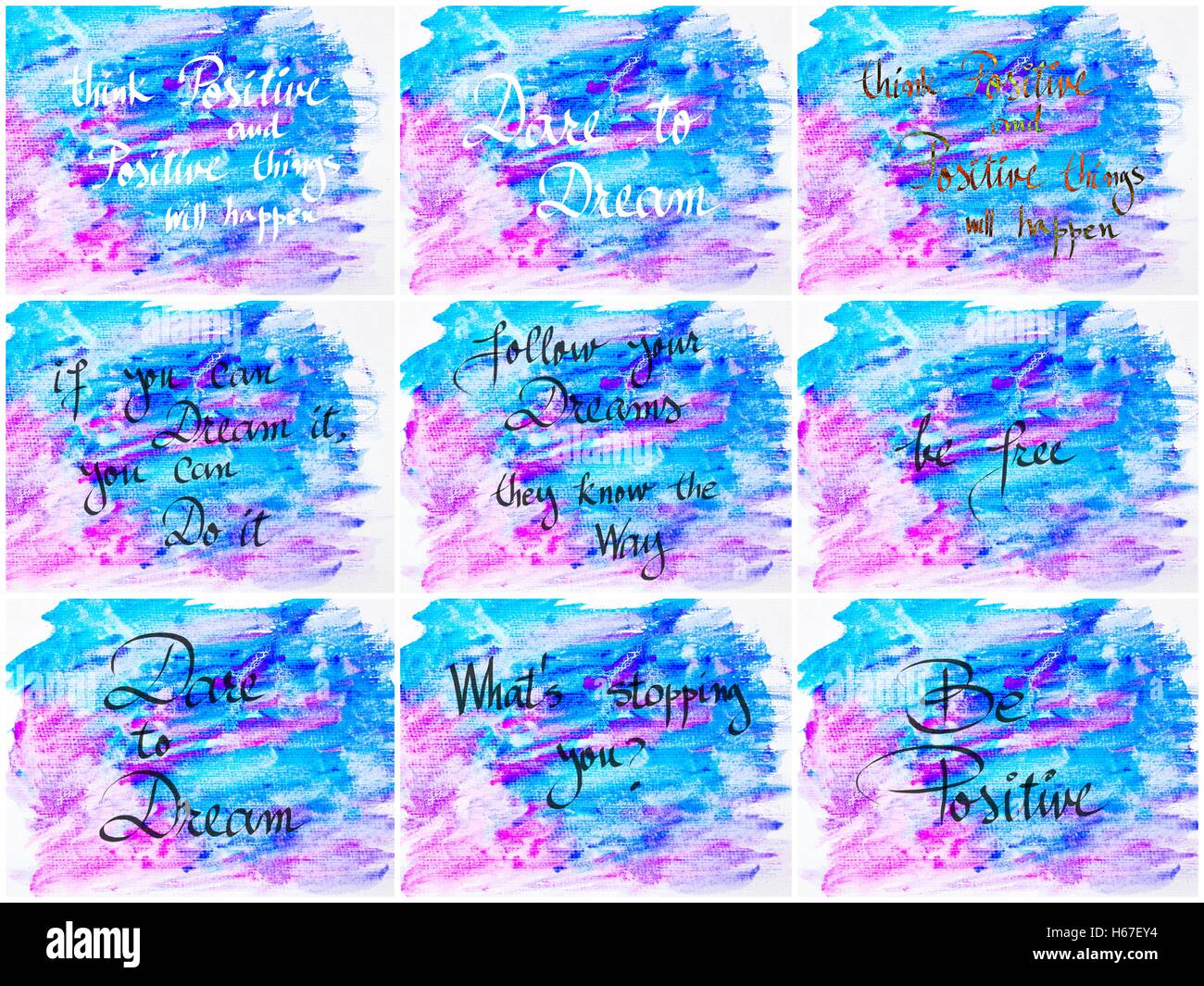 Collage of Inspirational messages over abstract water color textured ...