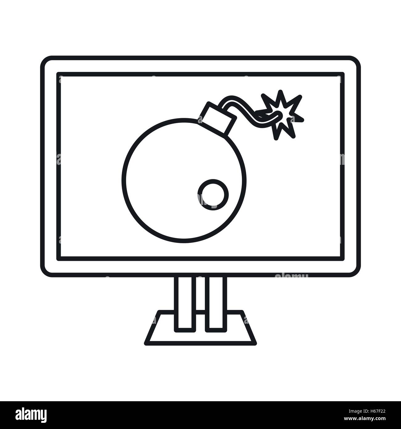 Bomb on computer monitor icon, outline style Stock Vector Image & Art ...