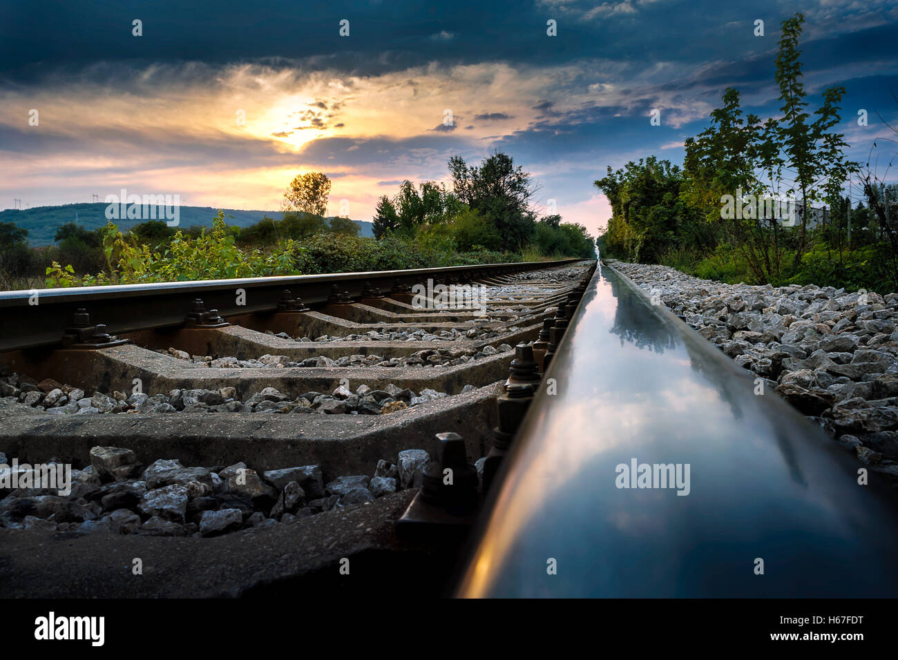 Rail Road in the Sunset Stock Photo - Alamy