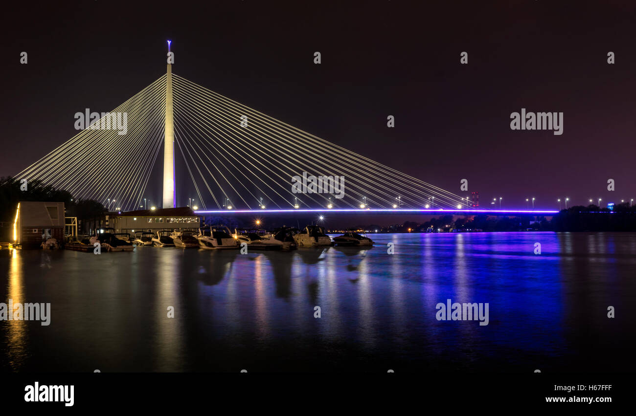 Ada bridge in Belgrade, Serbia at night Stock Photo - Alamy