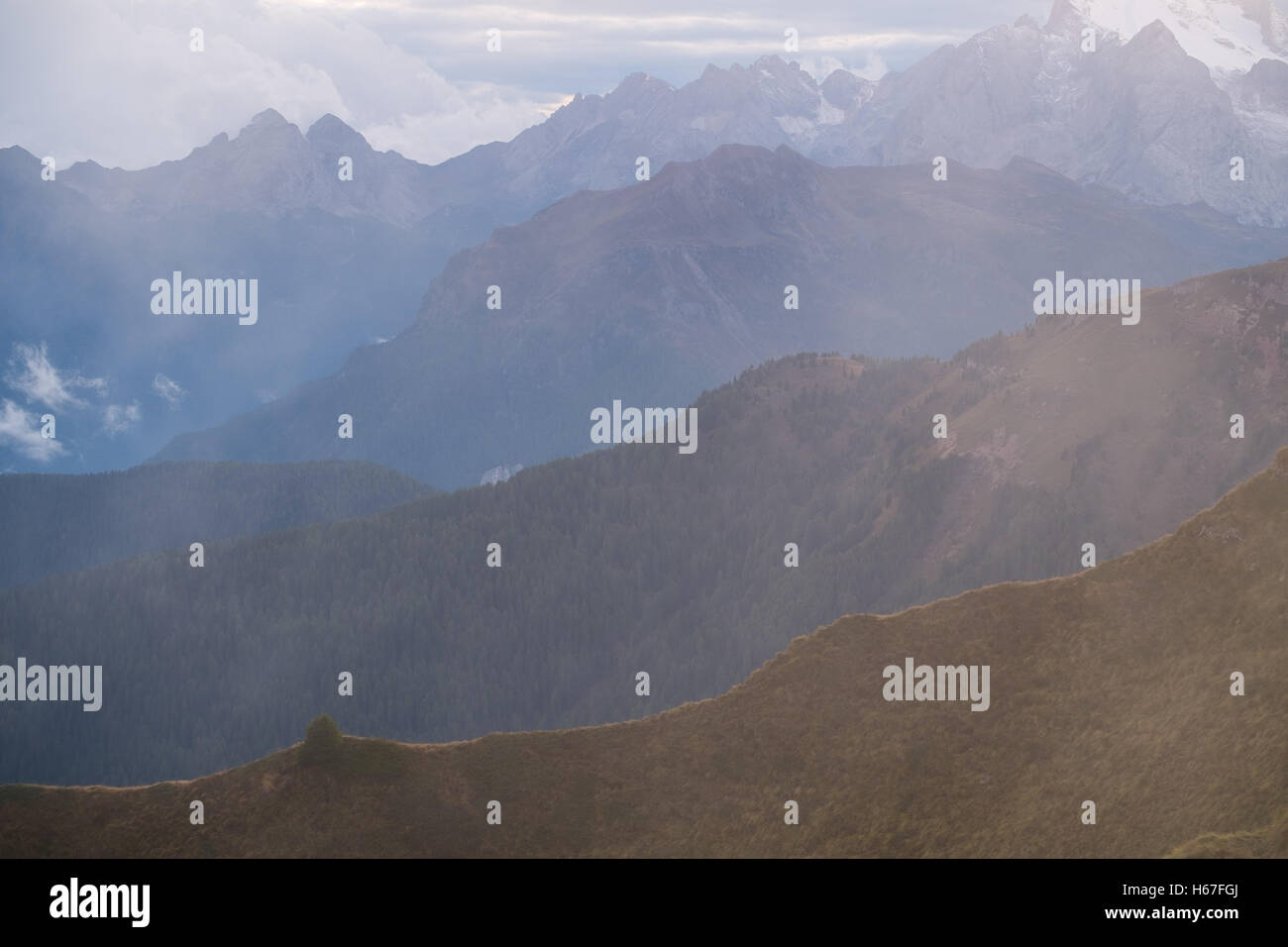 Layers of mountain Dolomites autumn in South Tyrol. Italy Stock Photo ...