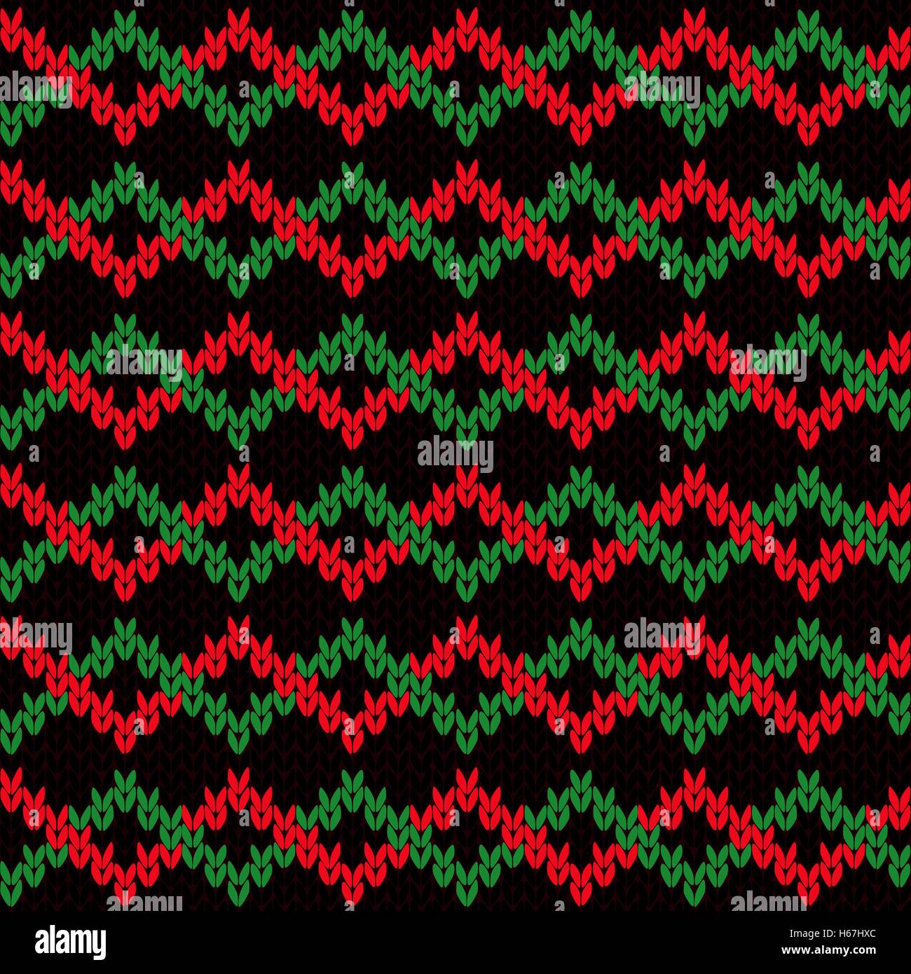 Abstract knitting seamless vector pattern with green and red interwoven ...
