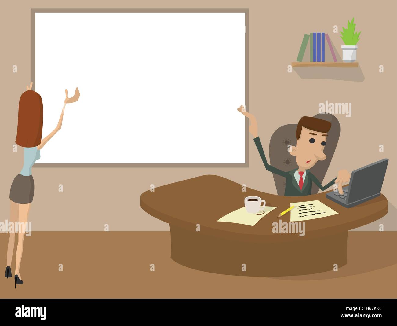 Office woman hard work computer cartoon hi-res stock photography and ...
