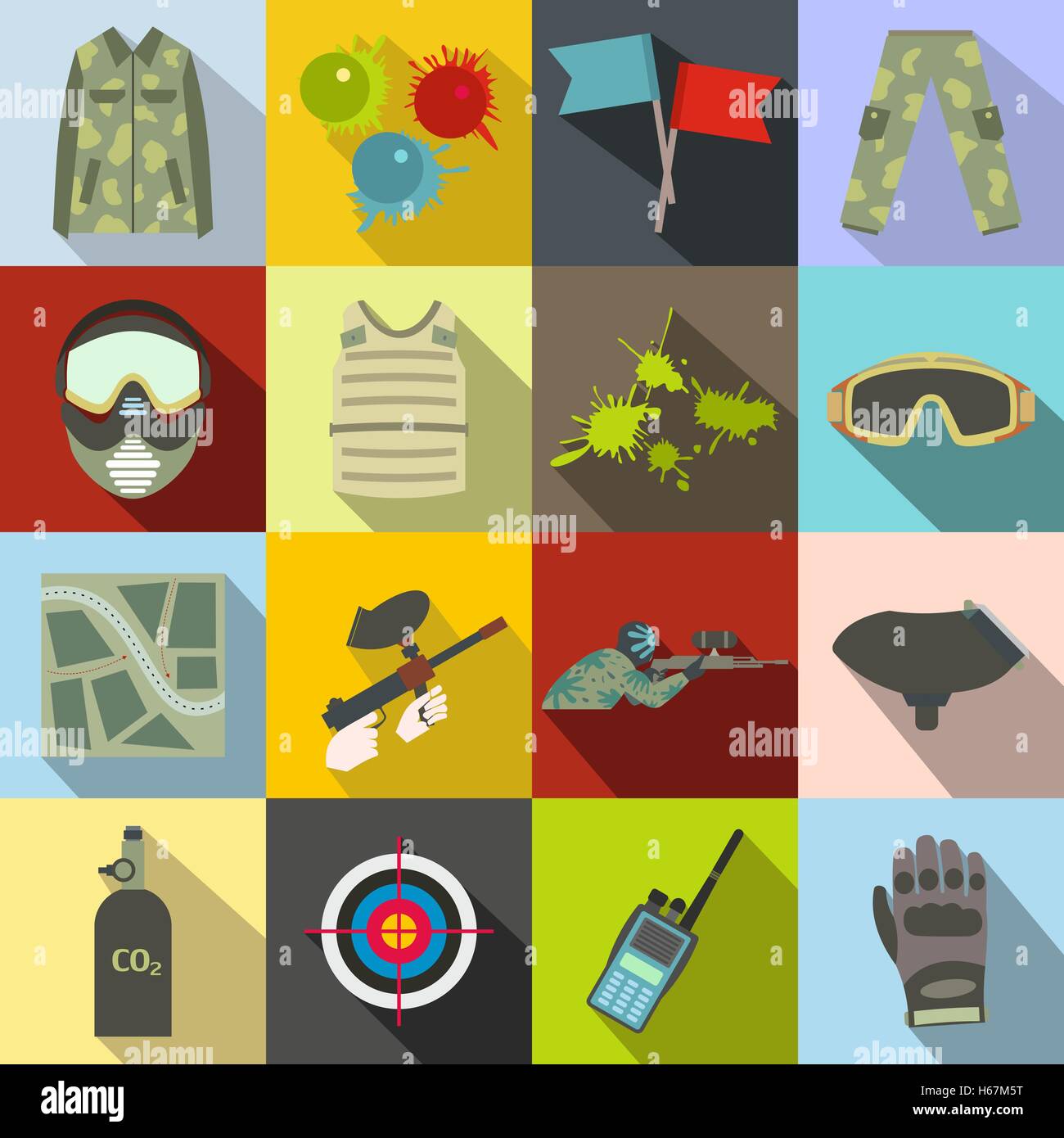 Paintball game flat icons set Stock Vector Image & Art - Alamy
