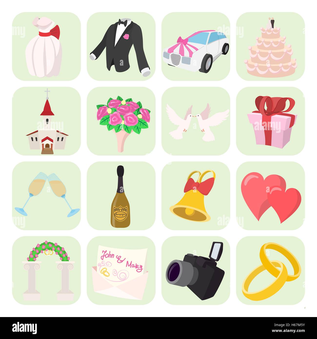Wedding cartoon icons set Stock Vector Image & Art - Alamy