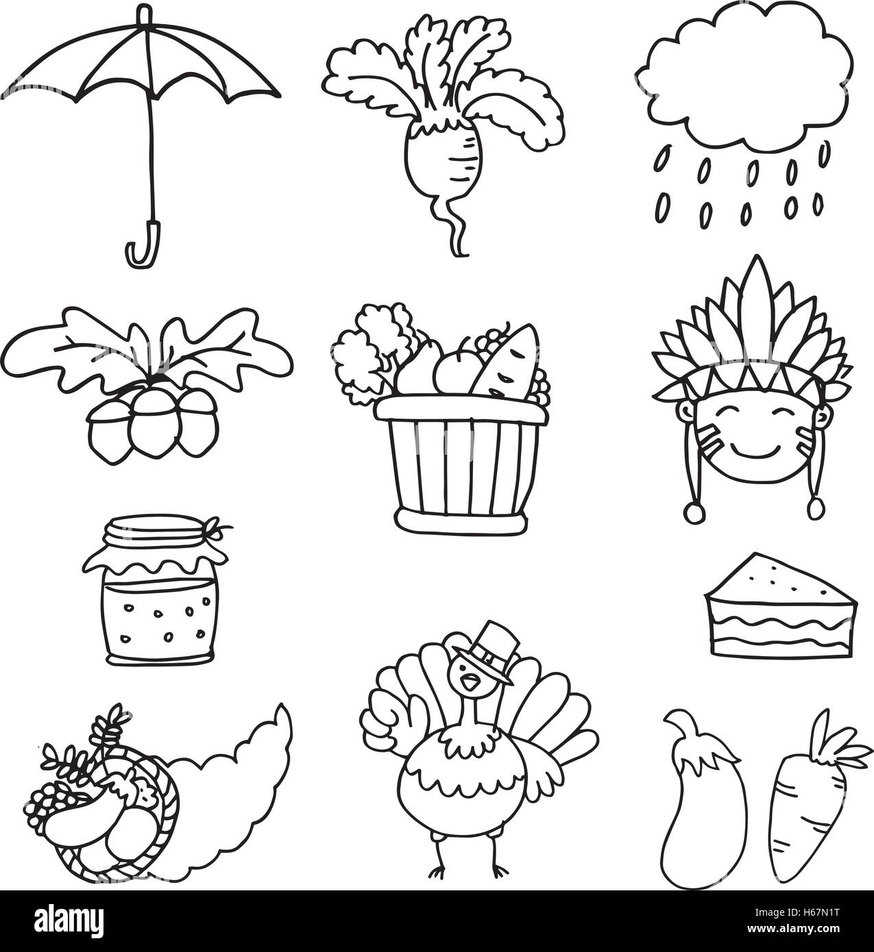 Thanksgiving fruit vegetable on Black and White Stock Photos & Images ...