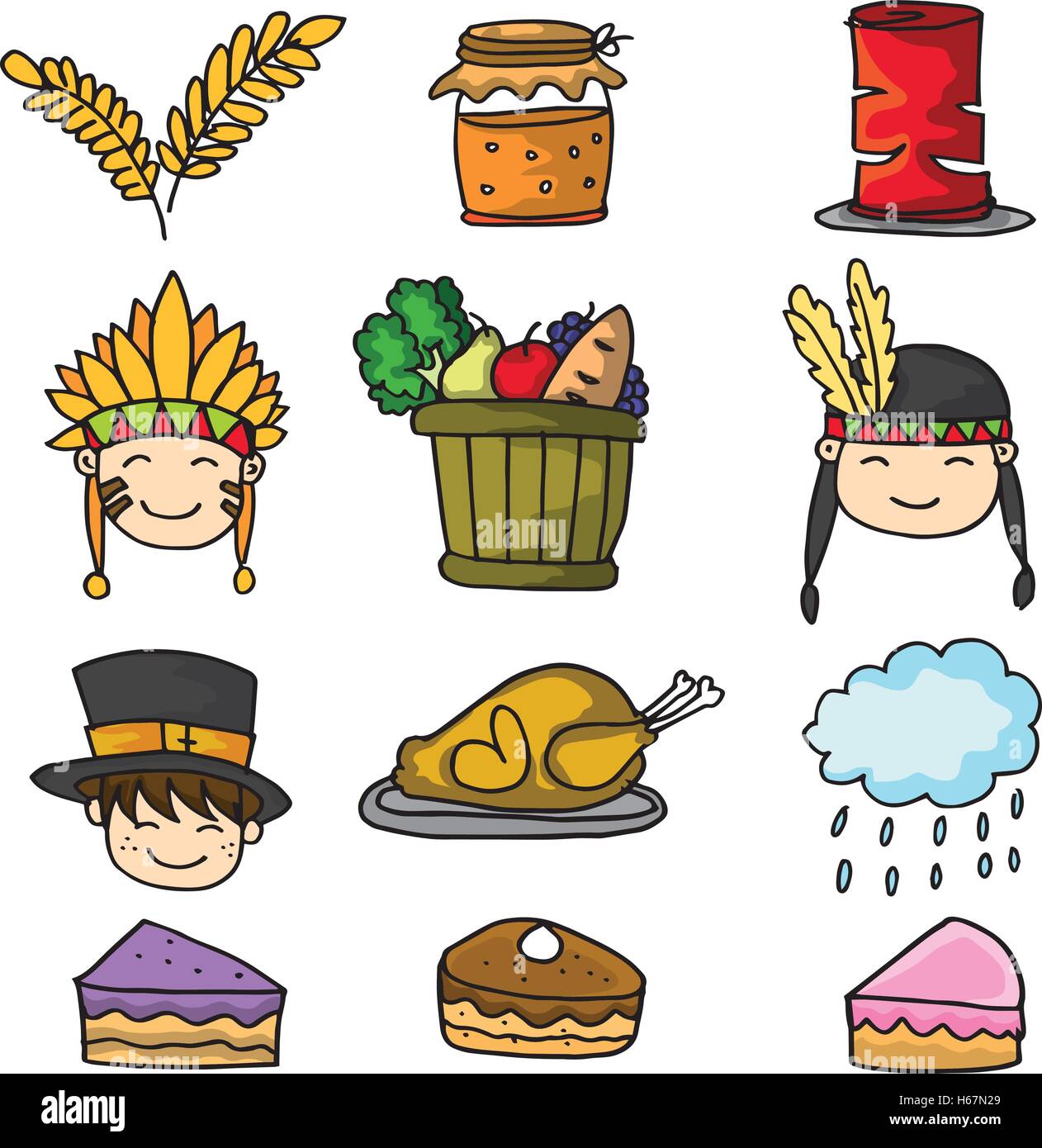 Doodle of thanksgiving set colorful Stock Vector Image & Art - Alamy