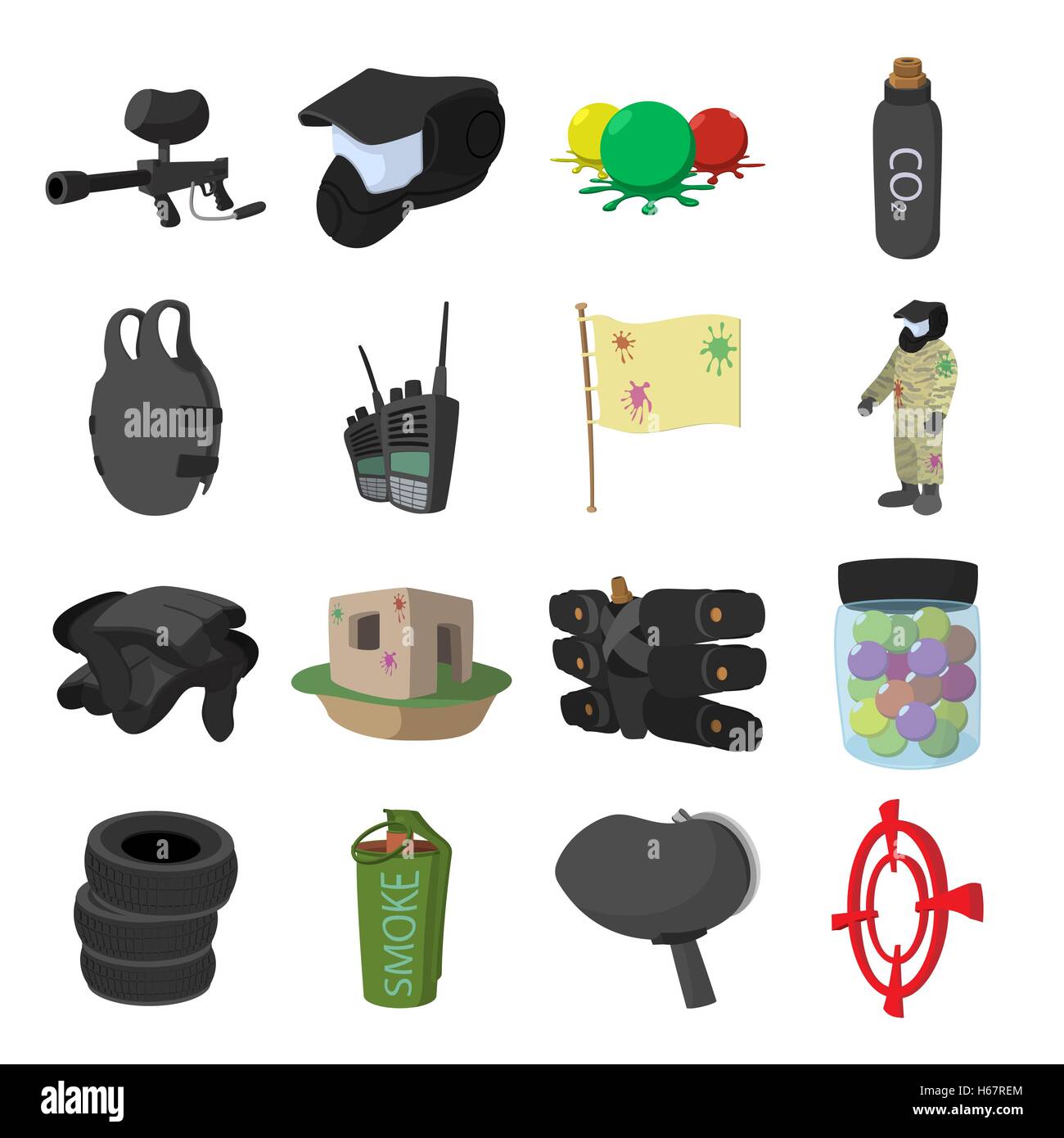 Paintball game cartoon icons set Stock Vector Image & Art - Alamy