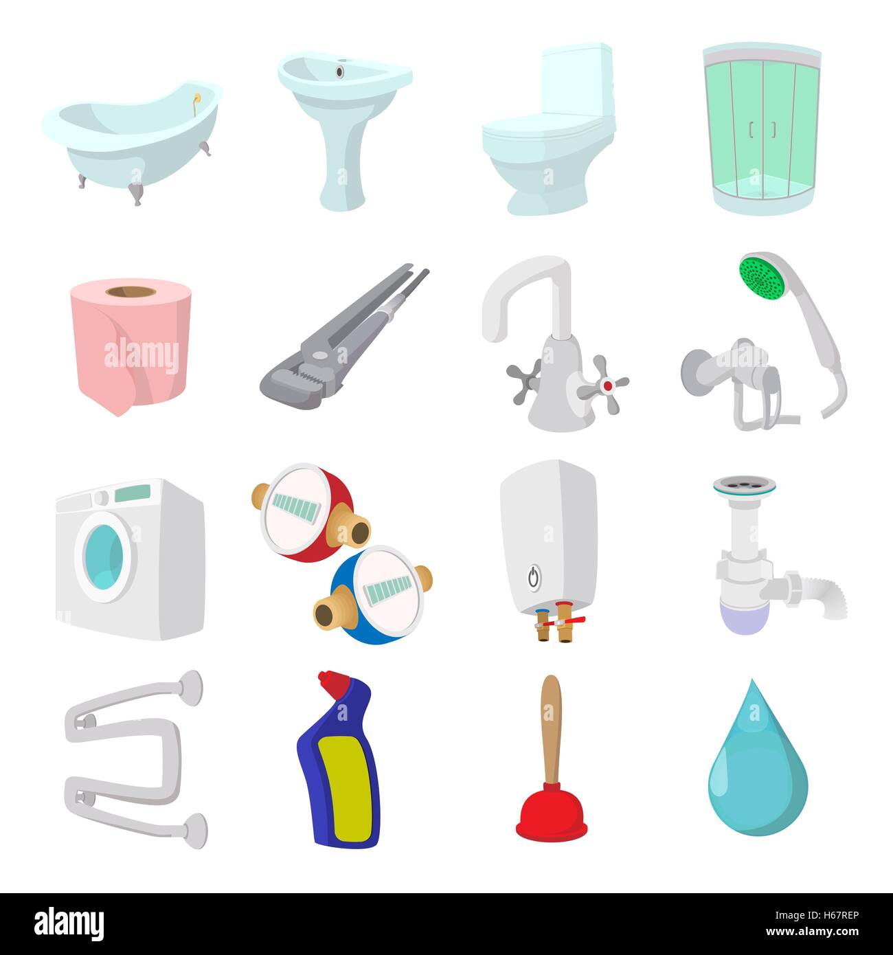 Sanitary engineering cartoon icons Stock Vector Image & Art - Alamy
