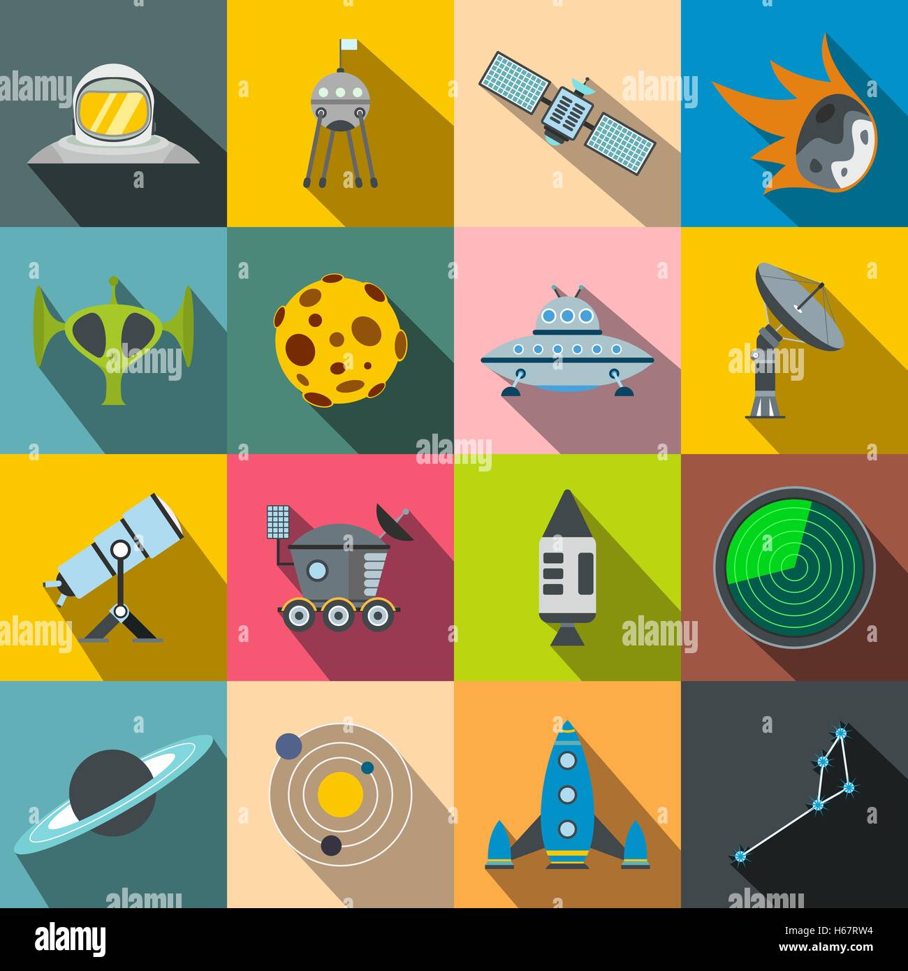 Space flat icons set Stock Vector Image & Art - Alamy