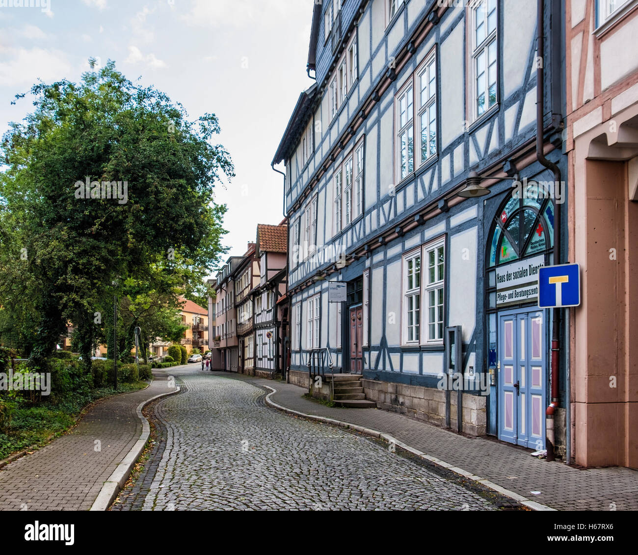 Hann. Münden, Lower Saxony, Germany. Picturesque cobbled street with ...