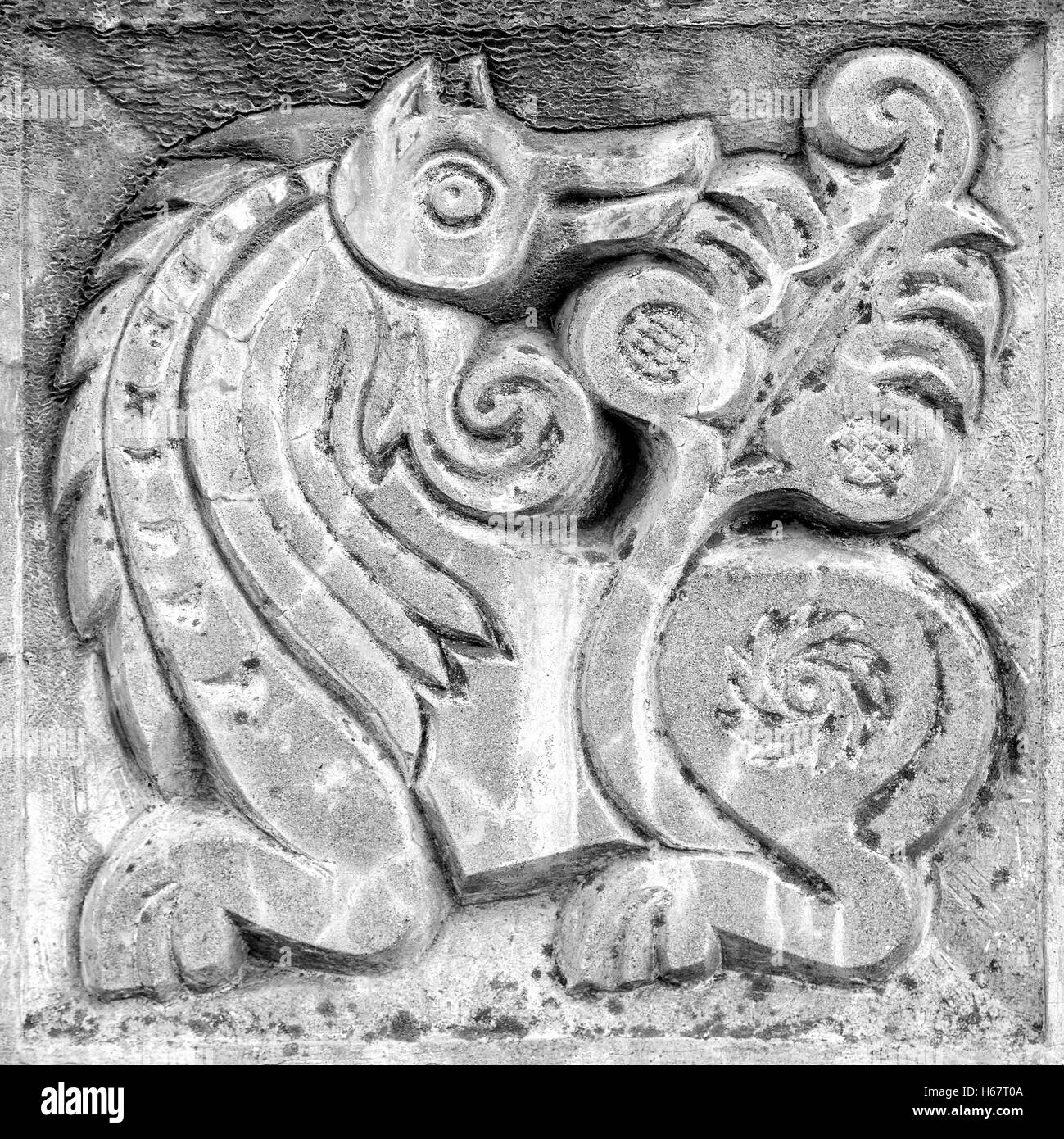 fabulous fox, a stone bas-relief on the wall Stock Photo - Alamy