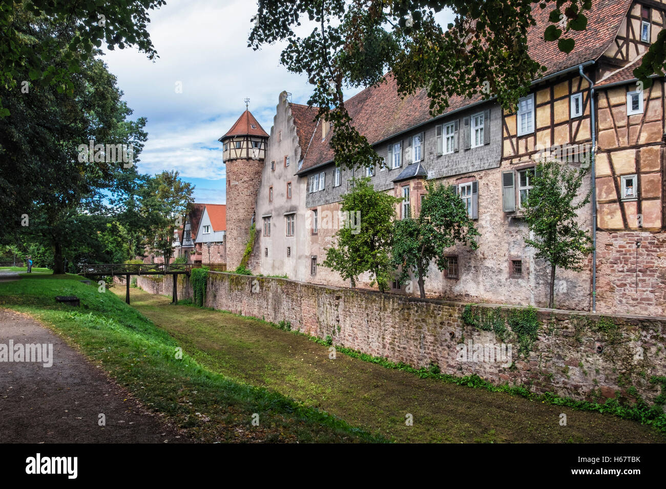 Historic early medieval castle half-timbered building with city wall ...