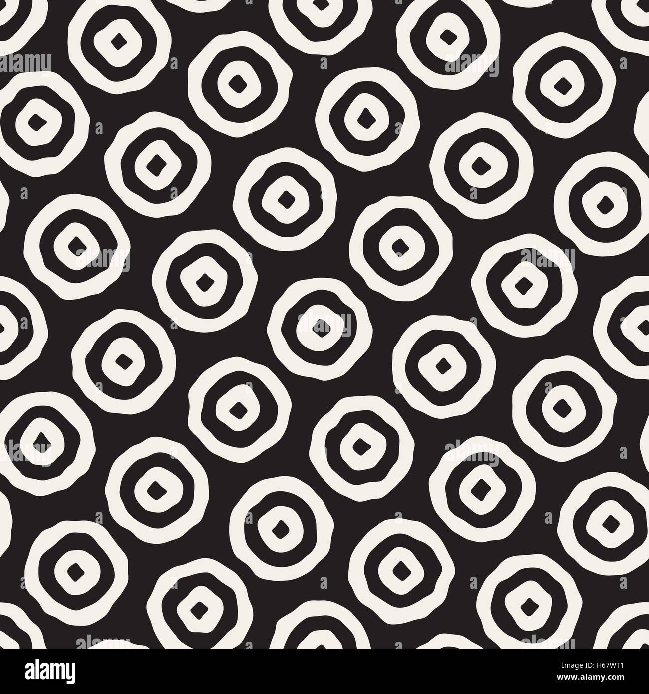 Vector Seamless Black and White Hand Drawn Concentric Circles Pattern ...