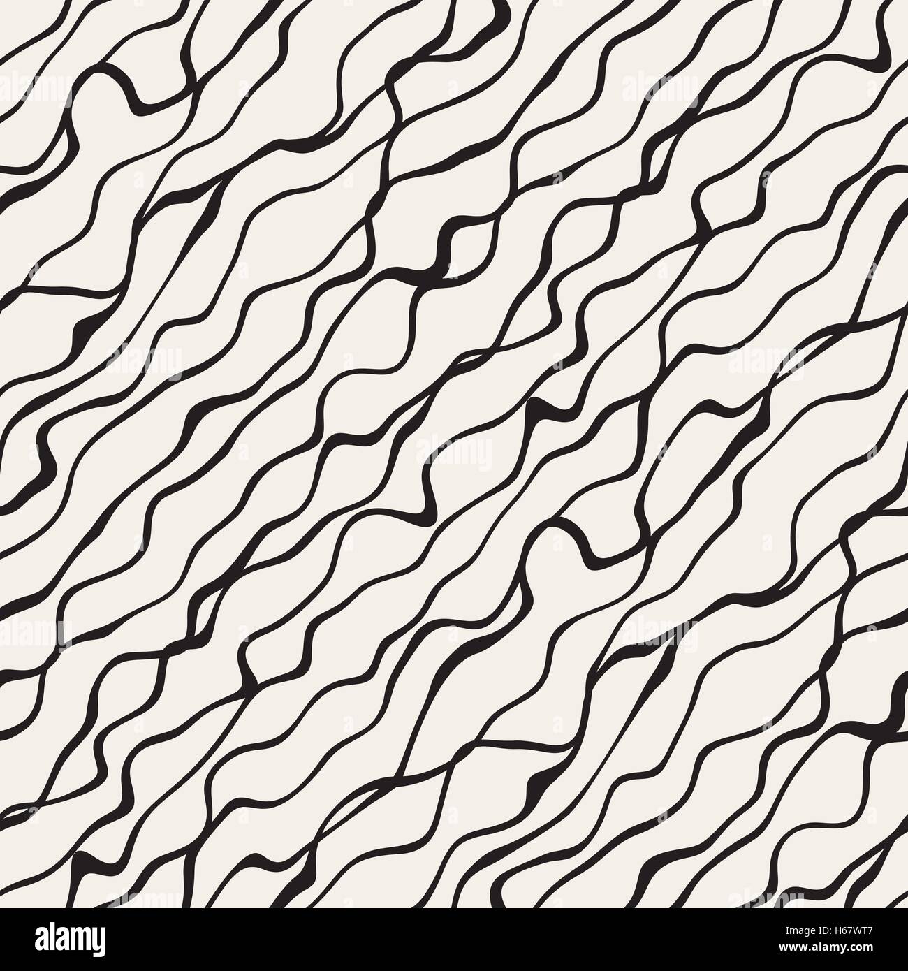 Vector Seamless Black and White Hand Drawn Diagonal Wavy Lines Pattern ...
