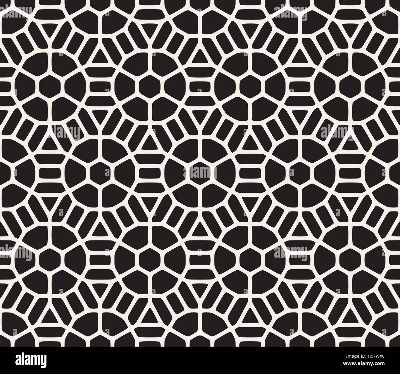 Vector Seamless Black And White Geometric Hexagon Rounded Grid Pattern ...