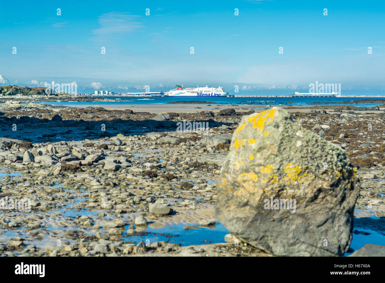 View of Holyhead Harbour from the coastal path at Penrhos country Park ...