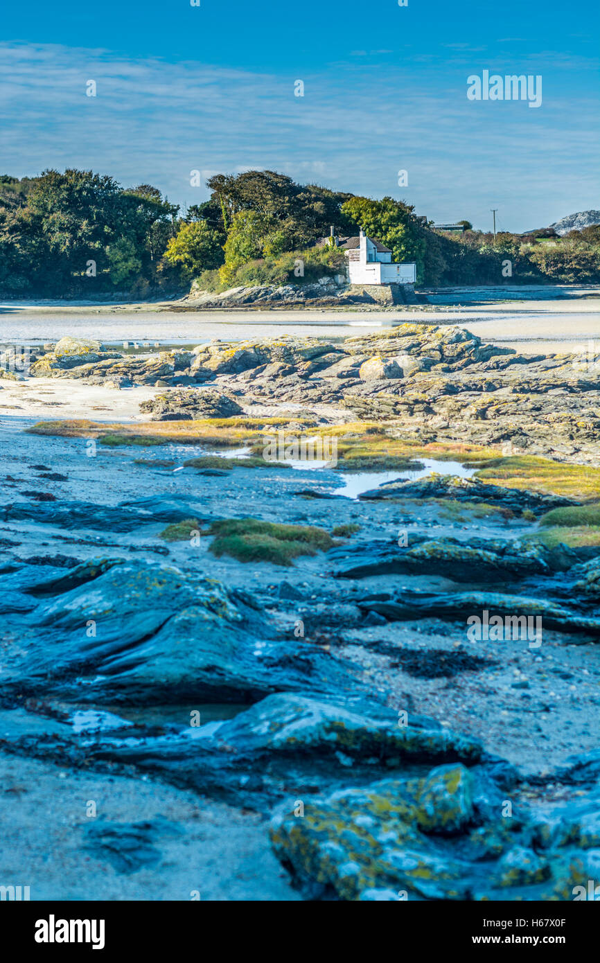 Derelect building on the coastal path at Penrhos country Park on ...