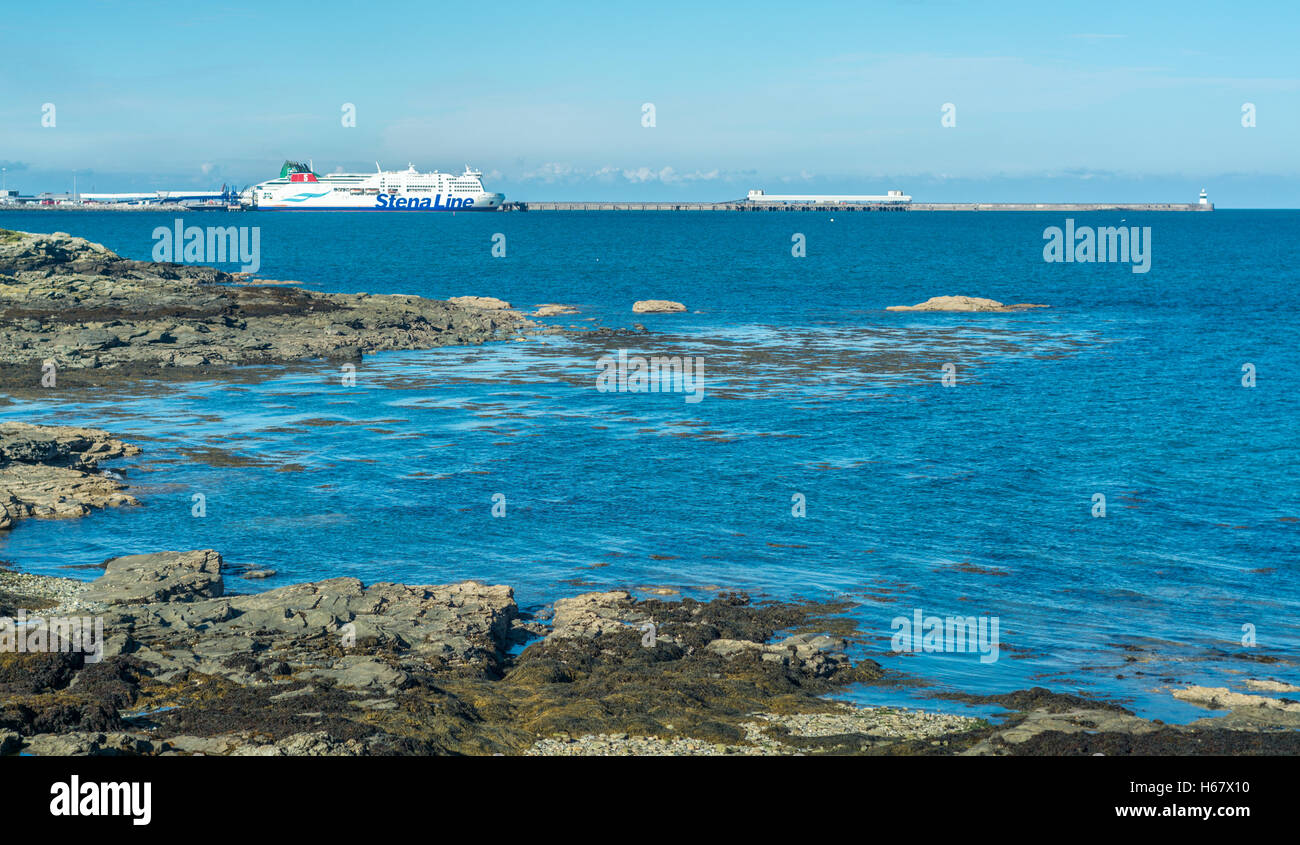 View of Holyhead Harbour from the coastal path at Penrhos country Park ...