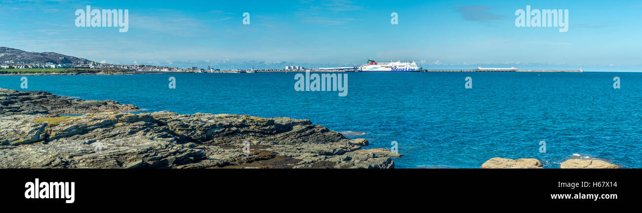 Panoramic view of Holyhead Harbour from the coastal path at Penrhos ...